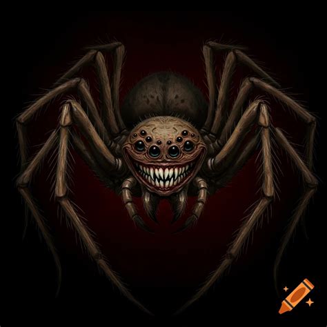 A Creepy Spider With Many Eyes And Sharp Teeth Smiles At The Viewer
