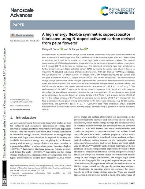 Pdf High Energy Flexible Symmetric Supercapacitor Fabricated Using N Doped Activated Carbon