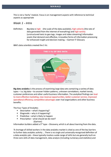 managing big data notes this is not a ‘techy module focus is on