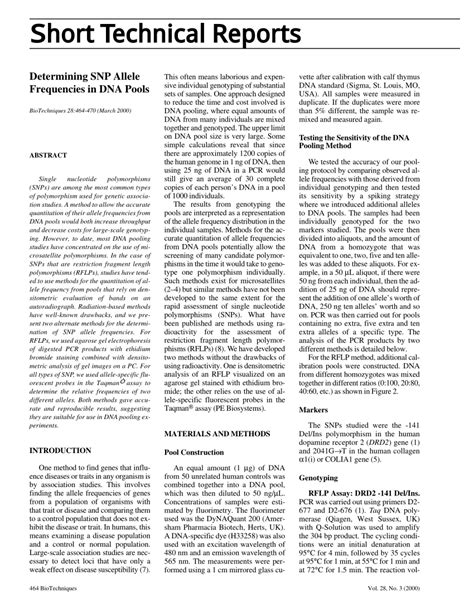 Pdf Determining Snp Allele Frequencies In Dna Pools