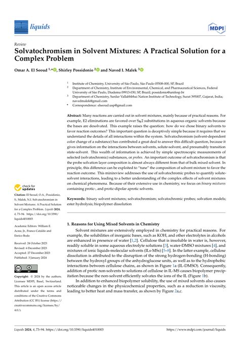 Pdf Solvatochromism In Solvent Mixtures A Practical Solution For A