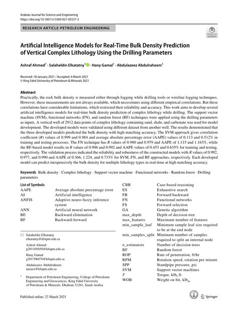 Pdf Artificial Intelligence Models For Real Time Bulk Density