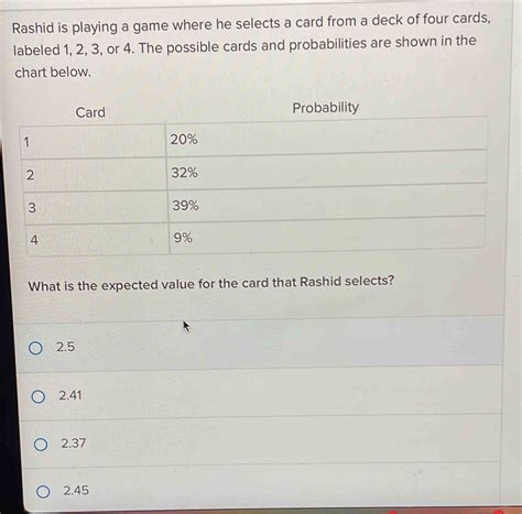 Solved Rashid Is Playing A Game Where He Selects A Card From A Deck Of