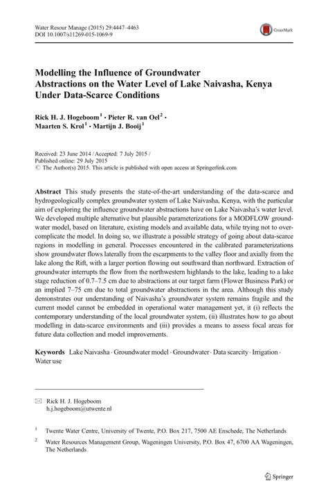 Pdf Modelling The Influence Of Groundwater Abstractions On The Water