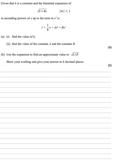 A Level Maths Test Binomial Expansion