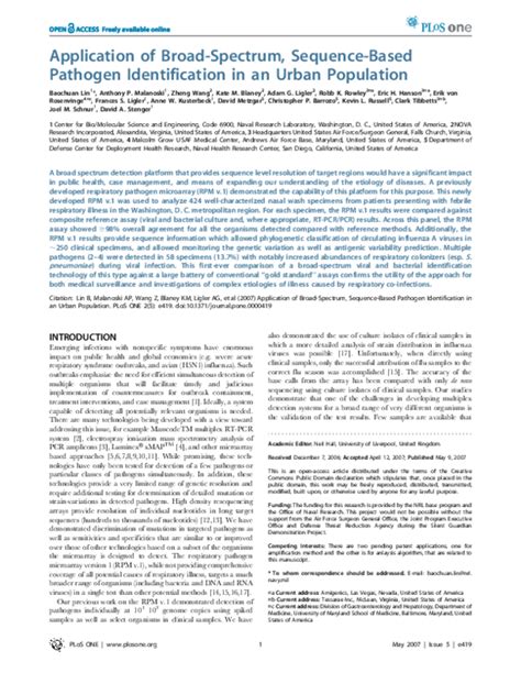 Pdf Application Of Broad Spectrum Sequence Based Pathogen Identification In An Urban Population