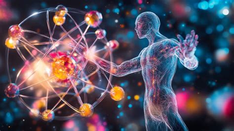 Futuristic Human And Atom Interaction With Digital Glow Stock Image