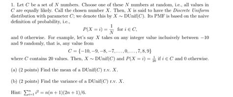 Solved Let C Be A Set Of N Numbers Choose One Of These N Chegg