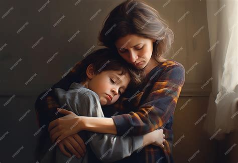 Foto Retrato De Una Madre Abrazando A Su Amado Hijo Foto Premium
