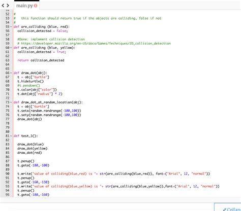 modify the are colliding function to implement the