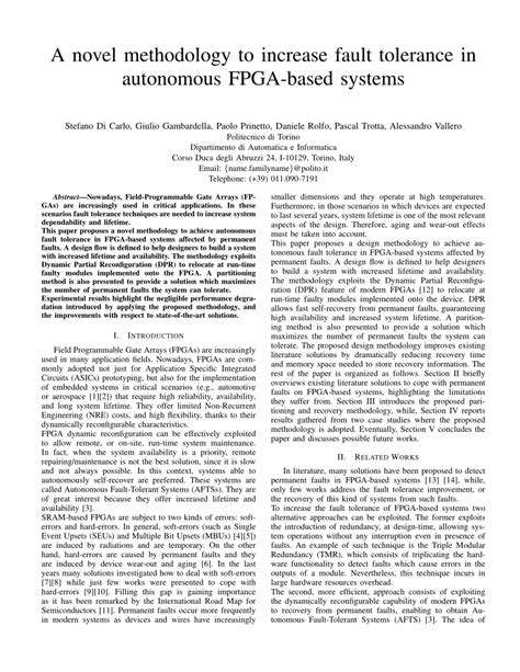 pdf a novel methodology to increase fault tolerance in autonomous fpga based systems