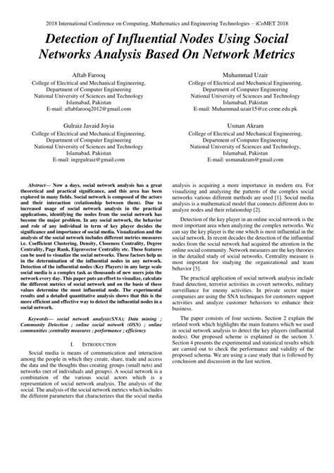 Pdf Detection Of Influential Nodes Using Social Networks Analysis
