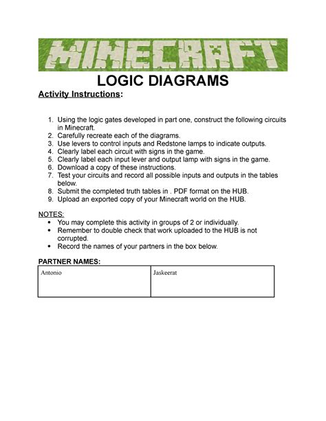 Logic Diagrams Logic Diagrams Activity Instructions 1 Using The
