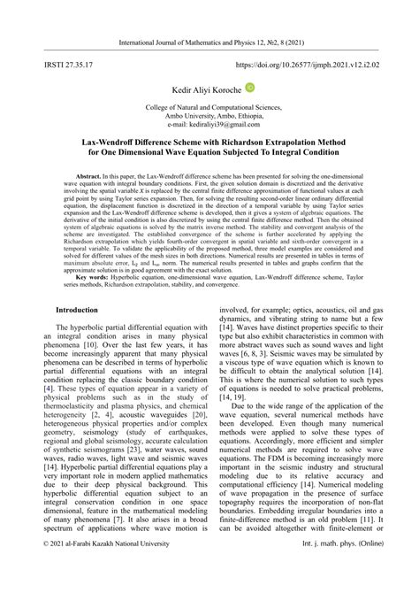 Pdf Lax Wendroff Difference Scheme With Richardson Extrapolation Method For One Dimensional