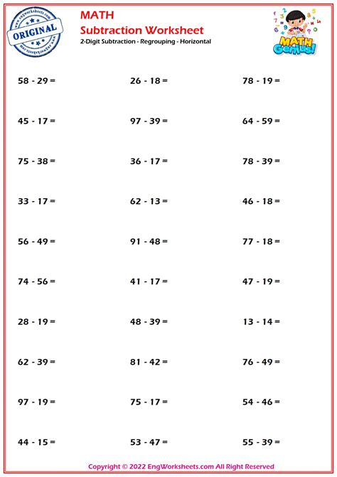 2 Digit Subtraction Regrouping Horizontal Worksheets And Worksheets Library