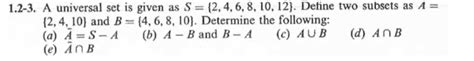 solved 1 2 3 a universal set is given as s {2 4 6 8
