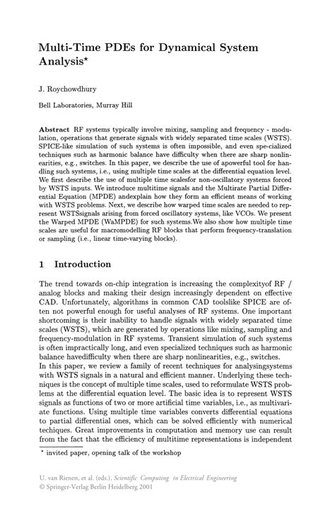 Pdf Multi Time Pdes For Dynamical System Analysis