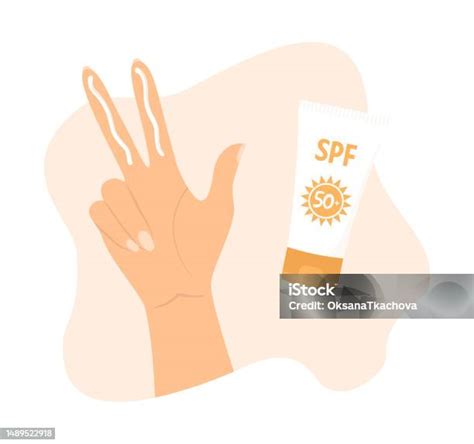 손가락에 크림을 바르고 자외선 차단제 튜브를 바르는 손 얼굴에 자외선 차단제를 사용하기위한 지침 플랫 벡터 그림 규칙에 대한 스톡 벡터 아트 및 기타 이미지 Istock