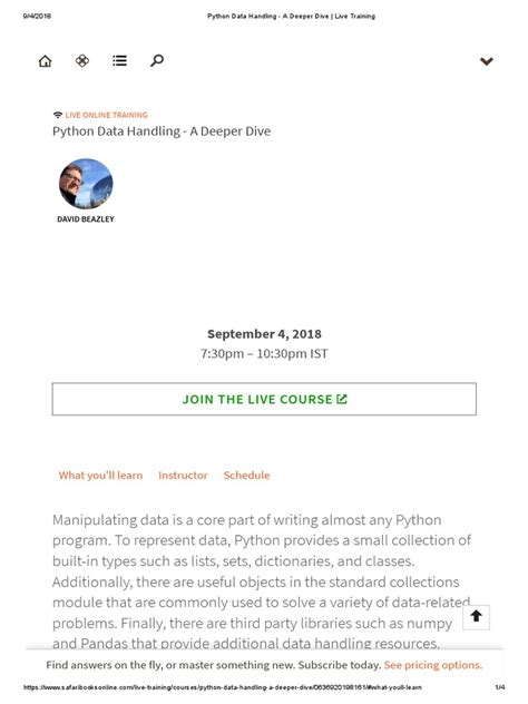 Python Data Handling A Deeper Dive Live Training Pdf Python