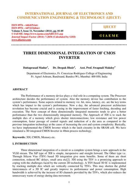 Three Dimensional Integration Of Cmos Inverter Pdf