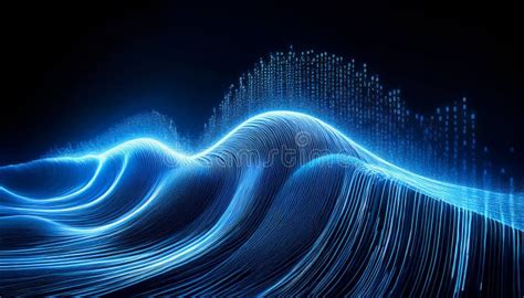 Digital Wave Crashing With Vibrant Blue Light Creating Mesmerizing Visual Effect Flowing Lines