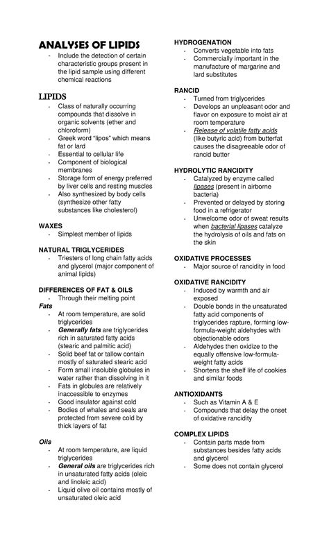 Analysis Of Lipids Analyses Of Lipids Include The Detection Of Certain Characteristic Groups
