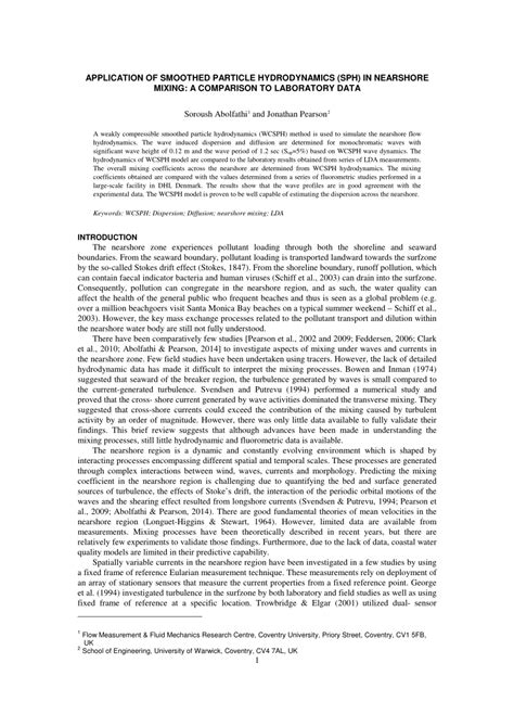 Pdf Application Of Smoothed Particle Hydrodynamics Sph In Nearshore