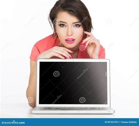 Sensual Model Behind Her Computer Stock Image Image Of Sensuality Apple