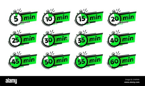 Set Of Timers 5 10 15 20 Minutes On The Timer Hand Vector Stock Vector Image And Art Alamy