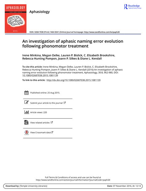PDF An Investigation Of Aphasic Naming Error Evolution Following Phonomotor Treatment