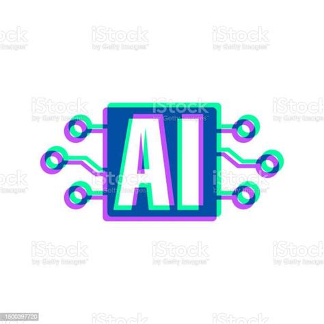 인공 지능 Ai 및 회로 기판 흰색 배경에 두 가지 색상이 오버레이된 아이콘 3차원 형태에 대한 스톡 벡터 아트 및 기타 이미지