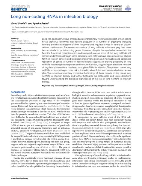 Pdf Long Non Coding Rnas In Infection Biology