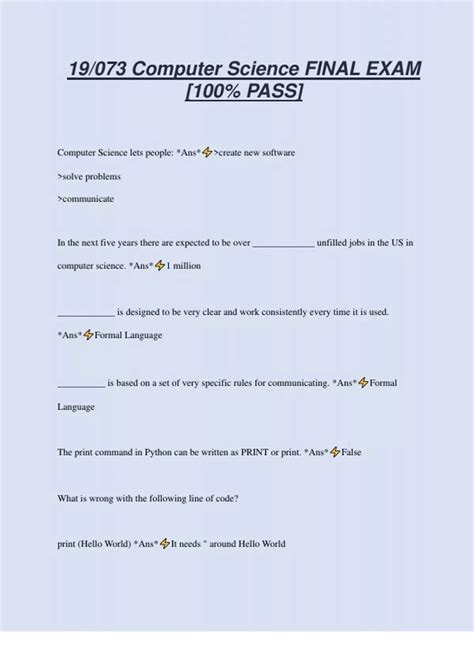 19 073 computer science final exam [100 pass] graduation in computer
