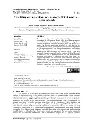 A Multi Hop Routing Protocol For An Energy Efficient In Wireless Sensor Network PDF