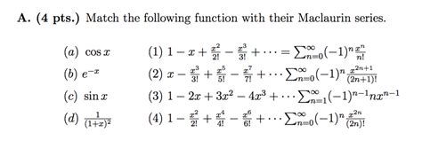 solved match the following function with their maclaurin