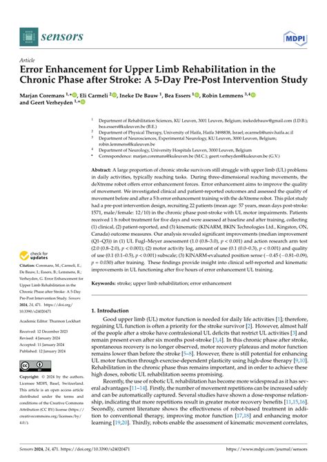 Pdf Error Enhancement For Upper Limb Rehabilitation In The Chronic Phase After Stroke A 5 Day