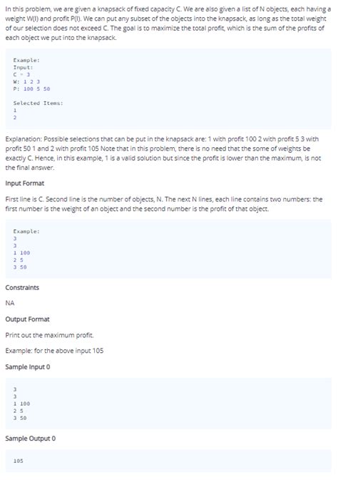 Solved In This Problem We Are Given A Knapsack Of Fixed Chegg
