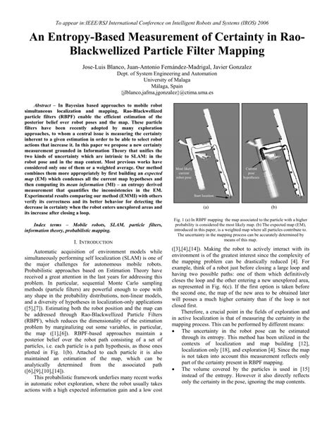 Pdf An Entropy Based Measurement Of Certainty In Rao Blackwellized