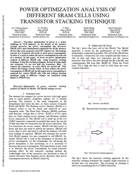 Poweroptimizationanalysisofdifferentsramcellsusingtransistor