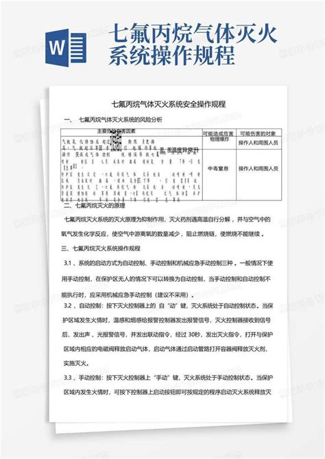 七氟丙烷气体灭火系统操作规程word模板下载 编号qoboeyxm 熊猫办公