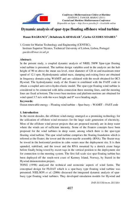 Pdf Dynamic Analysis Of Spar Type Floating Offshore Wind Turbine
