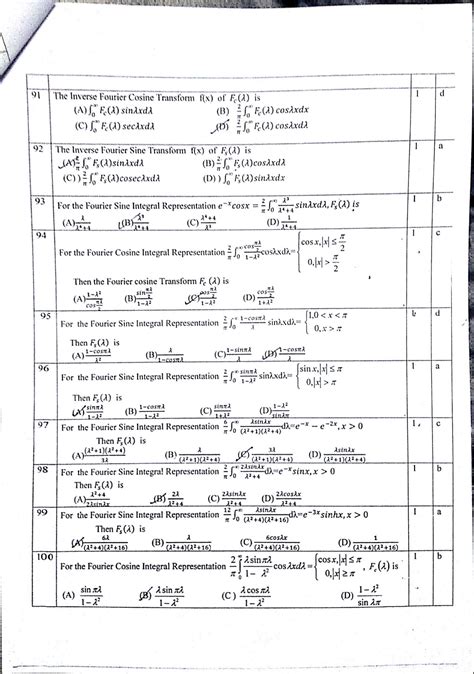 Fourier Transform MCQ M Formulae