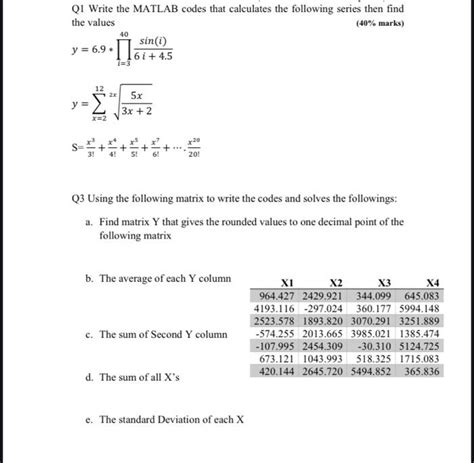 Solved Q1 Write The Matlab Codes That Calculates The