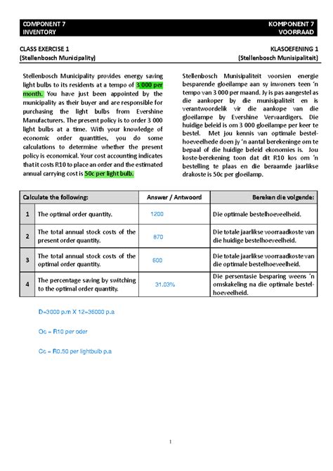 Component 7 Class Exercises Komponent 7 Klasoefeninge 1 Component 7