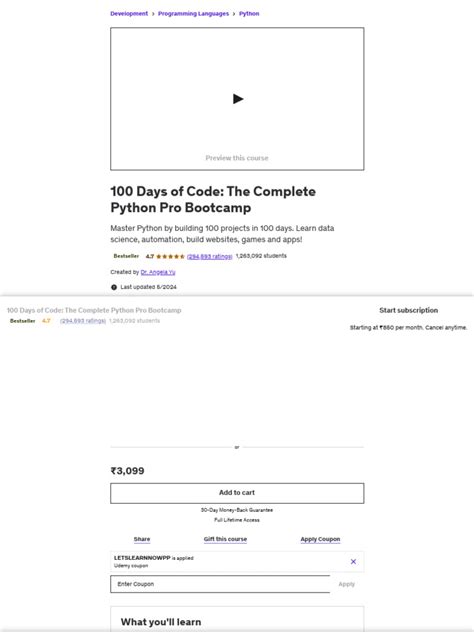 Python Bootcamp 100 Days Of Code Pdf Python Programming Language Computer Programming