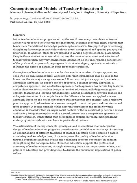Conceptions And Models Of Teacher Education Pdf Teacher Education