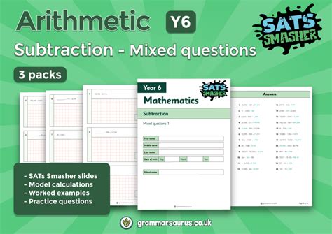 Y6 Sats Smasher Maths Arithmetic Subtraction Mixed Questions Grammarsaurus