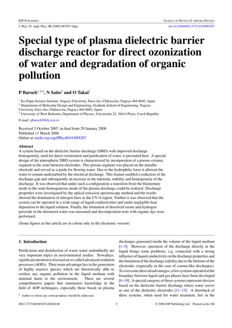 Pdf Special Type Of Plasma Dielectric Barrier Discharge Reactor For Direct Ozonization Of
