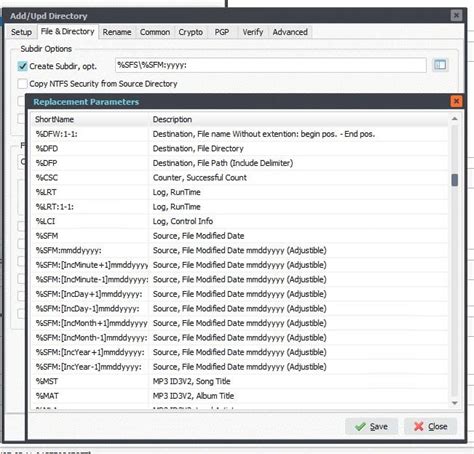 replacement parameter file created date for source file r filemover