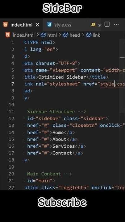 How To Create A Responsive Sidebar In Html Css And Js Coding Webdevelopement Webdesign Youtube